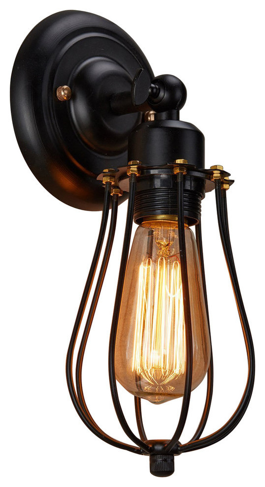 Industrial Edison Mini Black Wire Cage Wall Sconce - Industrial - Wall ...