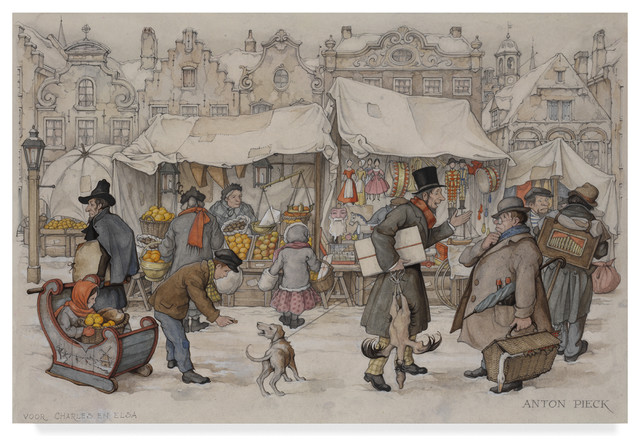 Anton Pieck 'Christmas Market' Canvas Art, 22"x32" - Traditional ...