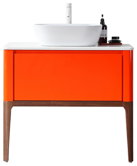 Sebastian 36" Red Amber Dual Mount Modern Bathroom Vanity - Midcentury ...