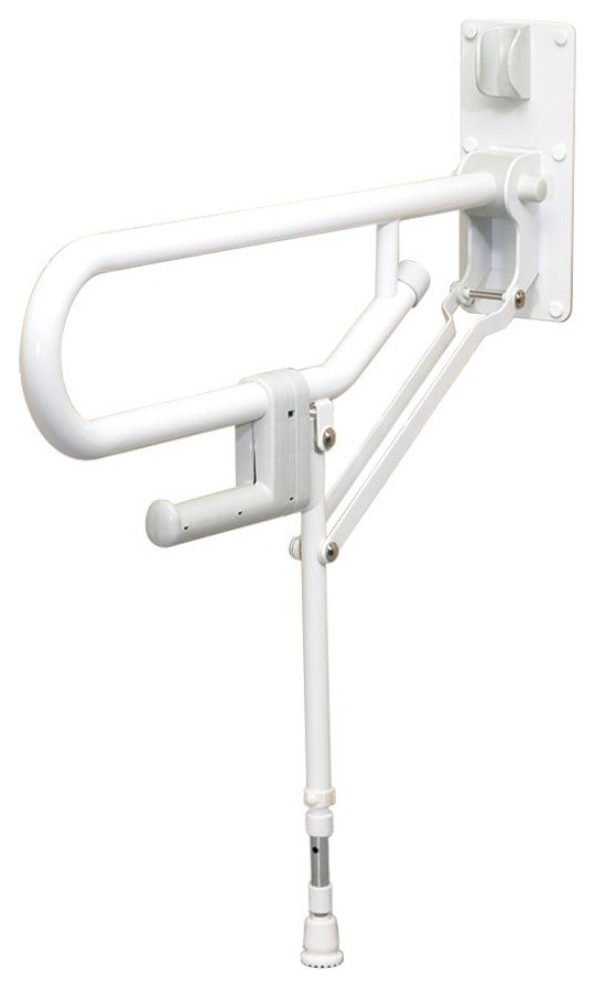 Fold-Up Support Grab Bar With Adjustable Leg, White - Grab Bars - by ...