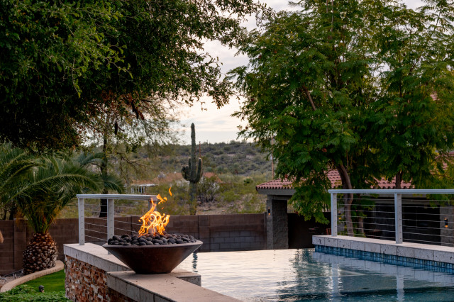 PebbleTec Pool Remodel: PebbleSheen Blue Surf, Lightstreams Tile, Fire ...