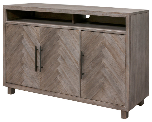 60" Deluxe TV Console, Entertainment Stand, Wood Accent Cabinet, Fully ...