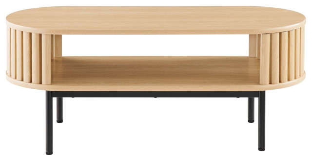 Tulum Wood Coffee Table, Oval Wooden Cocktail Table 44" - Industrial ...