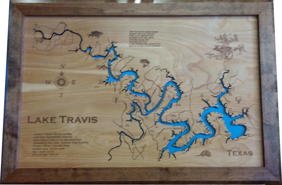 Lake Travis, Texas-Wood Lake Map - Contemporary - Wall Accents - by PhD ...