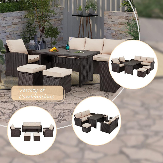 Vicluke Patio Furniture Sets Clearance, 7-Seater Patio Dining Sofa Set ...