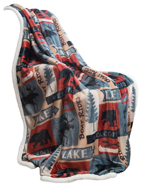 Carstens Lake House Rustic Cabin Sherpa Fleece Large Throw Blanket, 54 ...