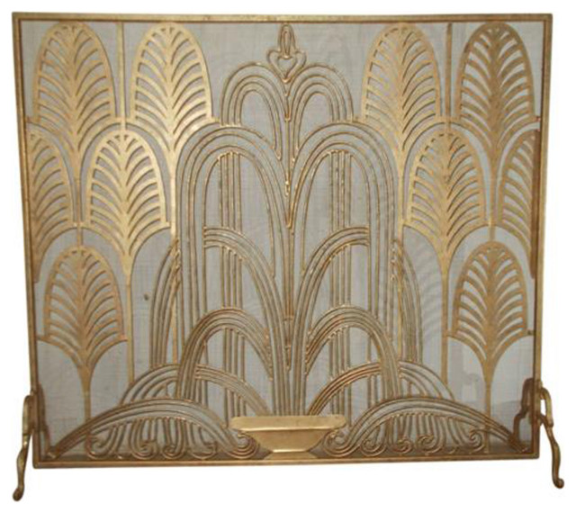 Single Panel Fireplace Screen Italian Gold Art Deco Design ...