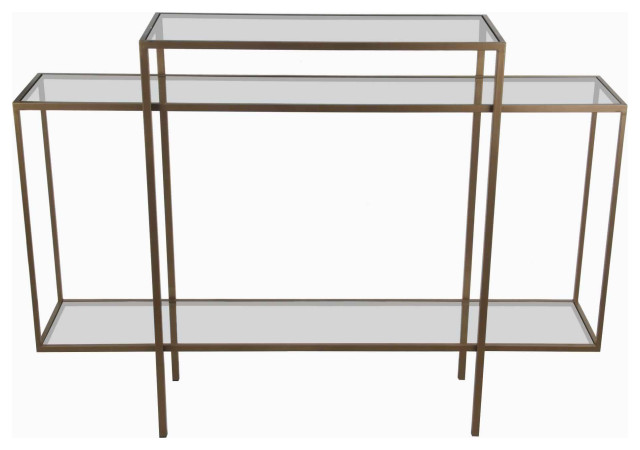 3 Tier Geometric Metal Accent Table with 2 Open Bottom Shelves, Gold ...