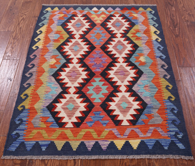 3' 5" X 4' 5" Kilim Flat Weave Reversible Wool On Wool Rug - Q17964, 3 ...