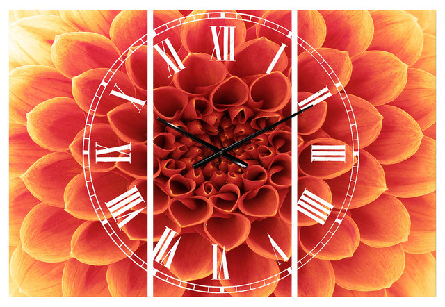 Brown Flower With Dense Petals Traditional 3 Panels Metal Clock ...