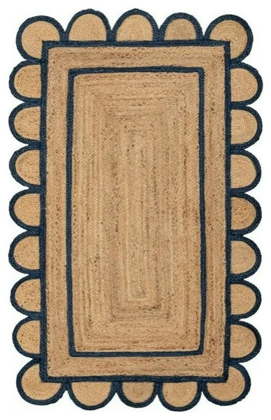 Natural Jute Area Rug with Scalloped Edges, Farmhouse Style Rug, 7 ...