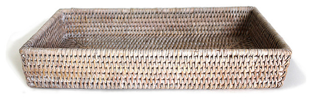 White Rattan Bathroom Rectangular Tray, Set of 2 - Beach Style ...