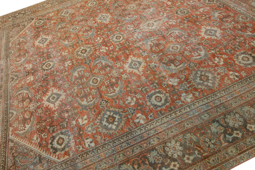 Rust Handmade Antique Persian Mahal Square Wool Rug With Allover Motif ...