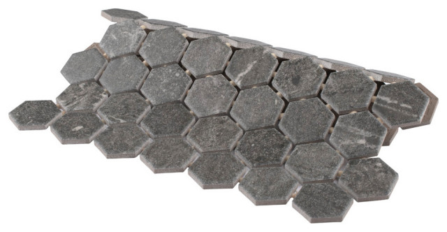 Liverpool Hex Dark Grey Ceramic Mosaic Floor and Wall Tile, Sample ...