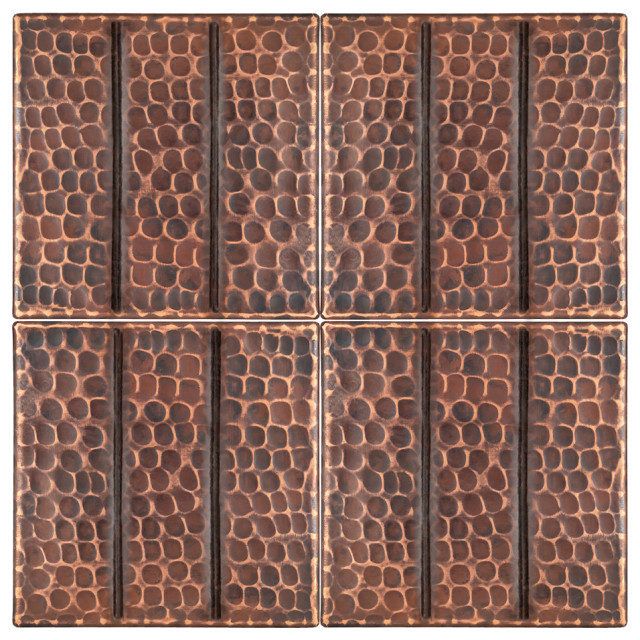 Hammered Copper Tile with Linear Design, 4"x4" - Rustic - Wall And ...
