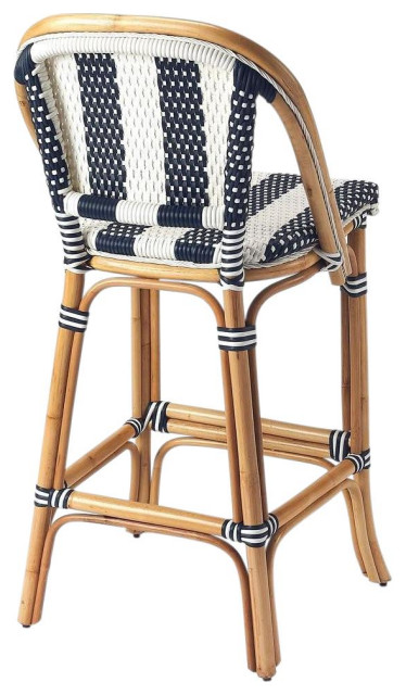 Bar Stool Coastal Beach Distressed Blue Rattan Plastic Weave Outdoor ...