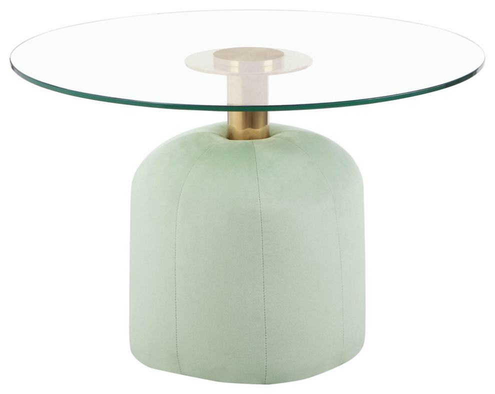 Suki Velvet Coffee Table, 26" Round Glass Top Gold Cocktail Table ...