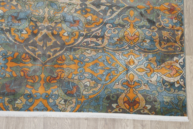 Vintage-Style Damask Oriental Heat-Set Distressed Area Rug, 9 X 12 Ft ...