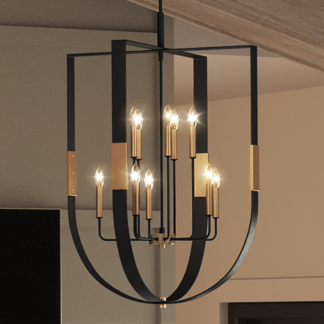 Luxury Lux Industrial Chandelier, Matte Black & Satin Brass, UEX2174 ...