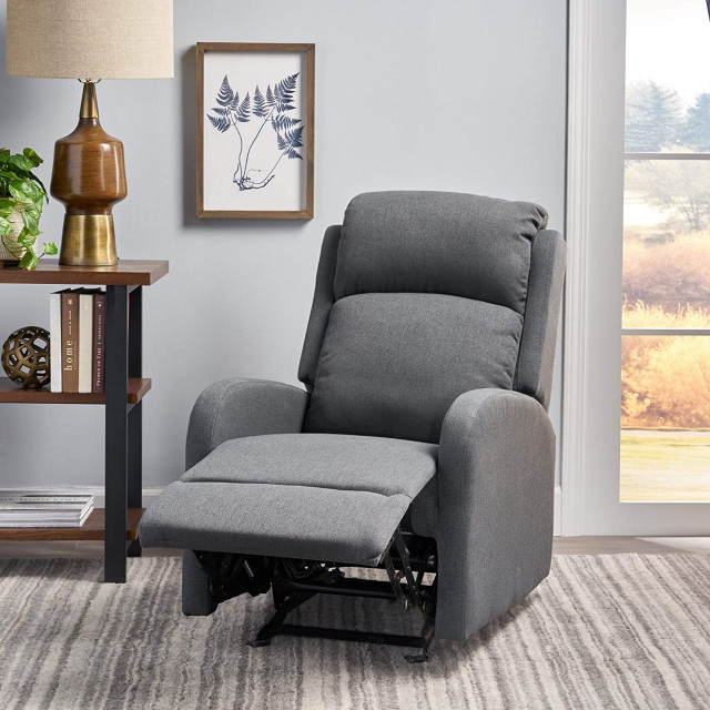 Dark Grey Rocking Recliner Chair with Tufted Cushion and Manual Design ...