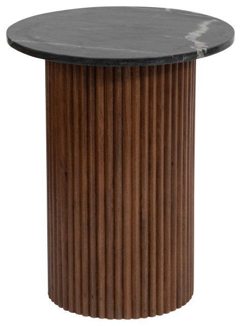 Wood/Marble, 22"H Reeded, Side Table, Brown/Black, 18x18x22 inches ...