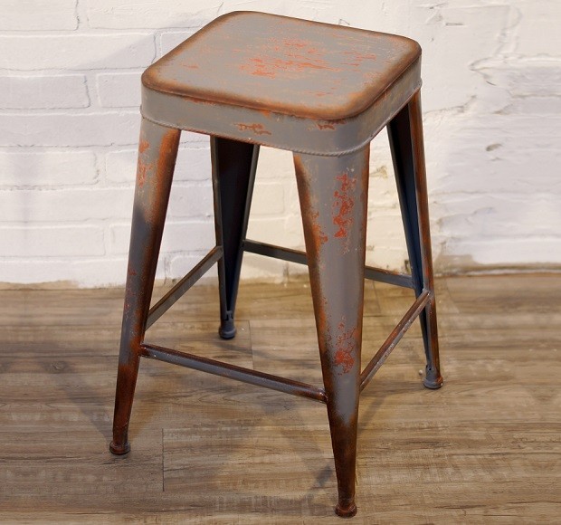 Distressed Square Metal Stool - Miami - by Antique Farmhouse | Houzz IE