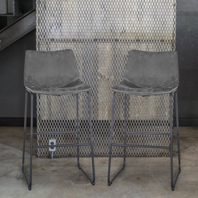 2 Pack Bar Stool, Open Metal Frame With Stitched Curved Faux Leather ...