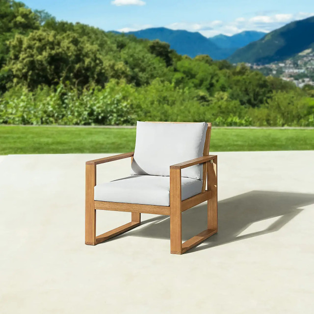Modern Outdoor Lounge Chair, Eucalyptus Wood Frame With Cushioned Seat ...