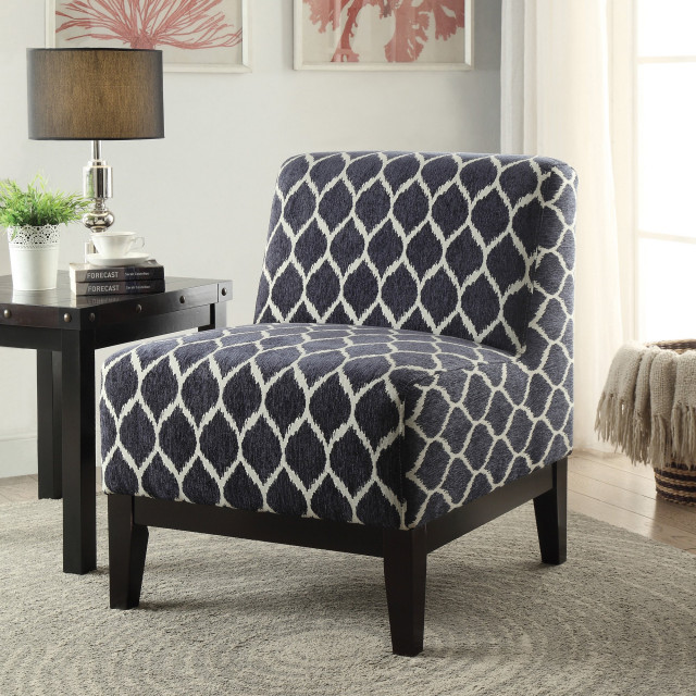 Stylish Dark Blue Armless Accent Chair, Geometric Upholstery ...