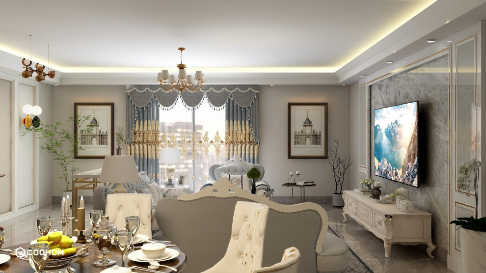 45 Sqm Living Room Interior Design in Classic French Style - Victorian ...