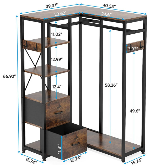 Tribesigns Corner Clothes Rack, L Shaped Garment Rack With 2 Fabric ...