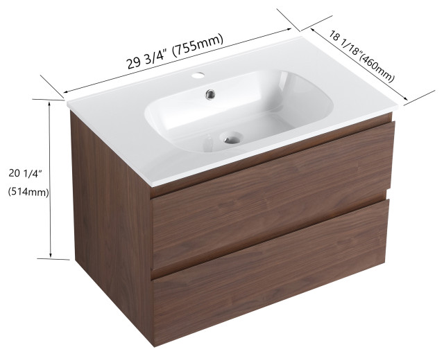30" Wall-Mounted Bath Vanity, Top and Basin - Modern - Bathroom ...