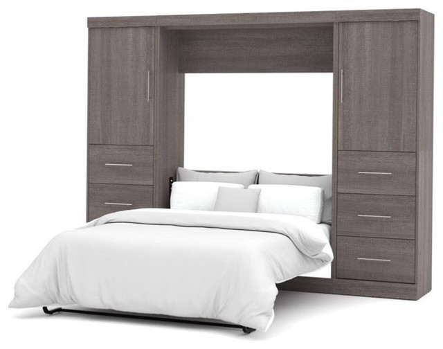 Atlin Designs 109" Engineered Wood Full Wall Bed Kit in Bark Gray, Full ...