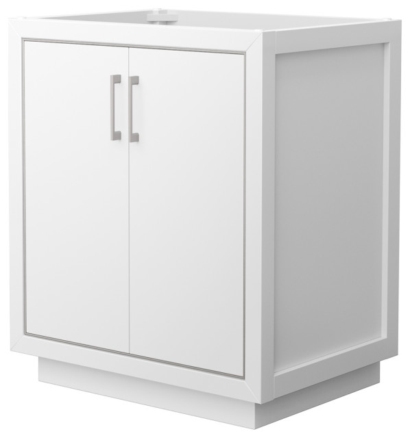 Icon 30" Single Vanity, White, No Top, No Sink, Brushed Nickel Trim ...