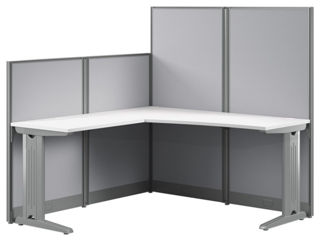 Office in an Hour 65W L Shaped Cubicle Desk in Pure White - Engineered ...