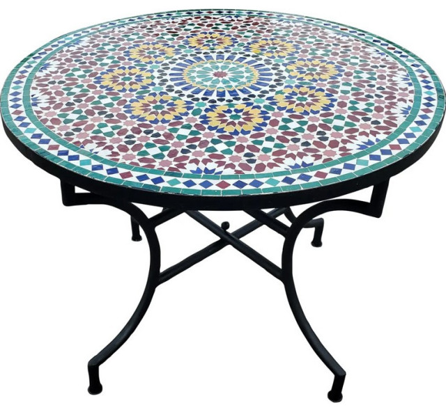40" Moroccan Mosaic Table, Multi-Color Beldia Zina - Mediterranean ...