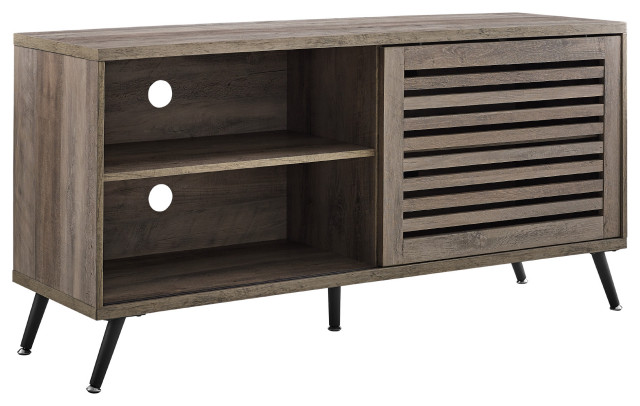 Modern Sliding Slat Door TV Stand for TVs up to 58", Gray Wash ...