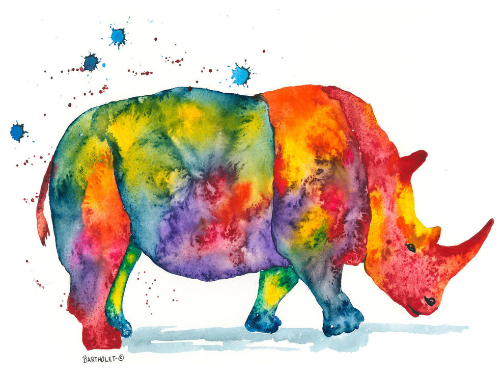 Dave Bartholet Rainbow Rino Art Print, 18"x24" - Contemporary - Prints ...