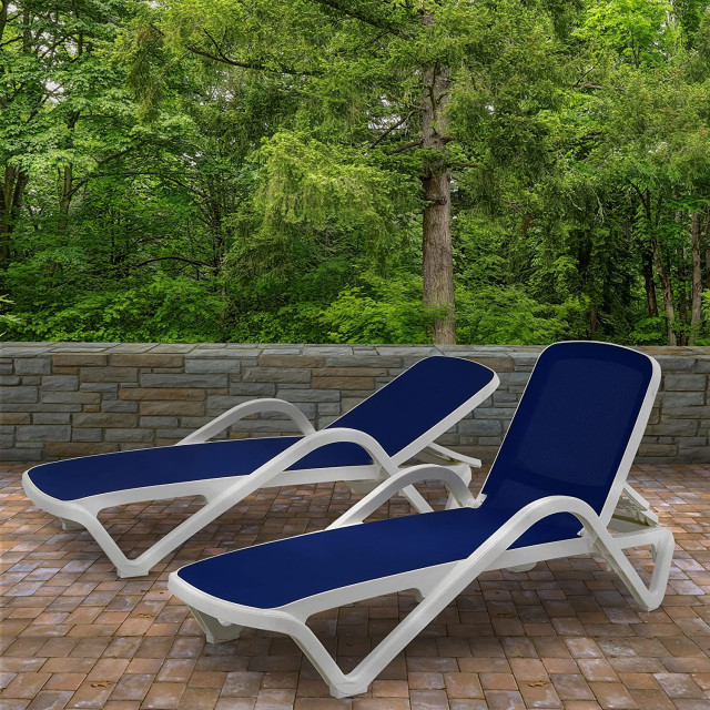Set of 2 Stackable Patio Chaise Lounge, Aluminum Frame With Breathable ...