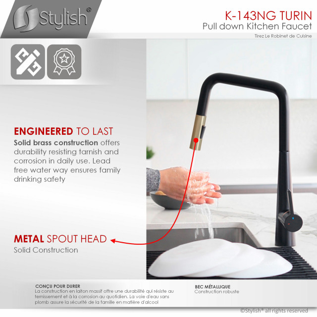 Modern Single Handle Pull Down Sprayer Kitchen Faucet in Matte Black ...