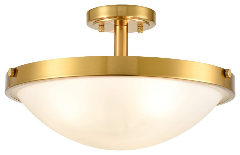 Modern Brass Ceiling Light, 3 Light ,Semi Flush Mount, Glass Shade ...
