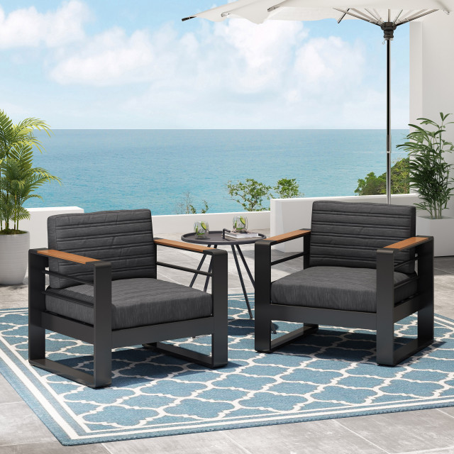 Neffs Outdoor Aluminum Club Chair With Faux Wood Accents, Set of 2 - Transitional - Outdoor ...