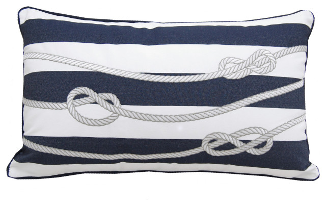 Navy and White Rope Indoor/Outdoor Lumbar Pillow - Beach Style ...