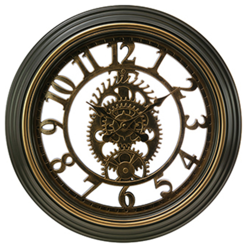 Kiera Grace Gears Decorative Round Wall Clock, 20"H x 2"D, Bronze ...