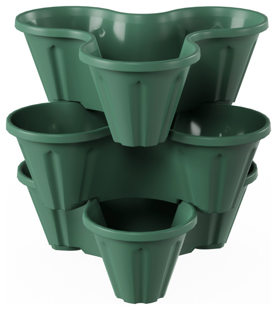 Set of 3 Stacking Planter Tower 3-Tier Space Saving Flower Pots Indoor ...