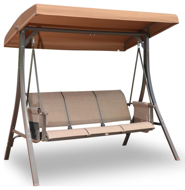 Modern Patio Swing, Metal Frame With 3 Person Seat and Adjustable ...