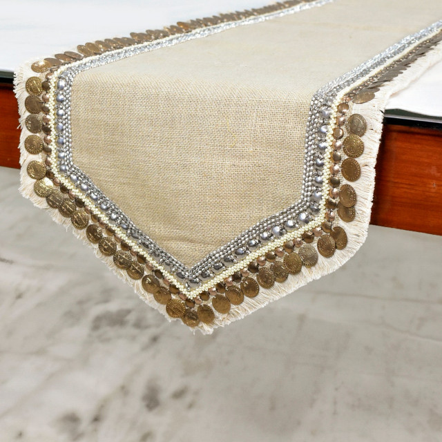 Decorative Table Runner Beige Burlap, Lace, Bead, Sequins Marima, 16 ...