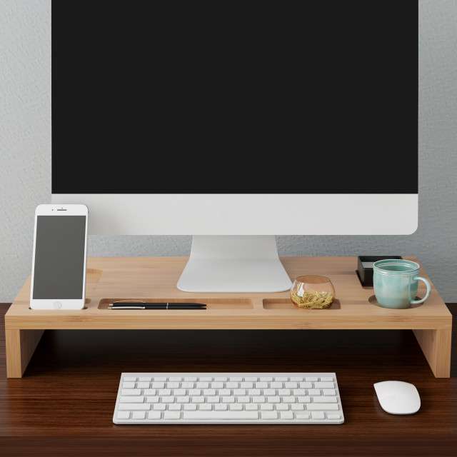 2-Pack Bamboo Monitor Riser Set Wooden Laptop Stand and PC Computer ...