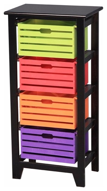 Solid 4-Tier Wooden Storage Cabinet ,Black - Contemporary - Storage ...