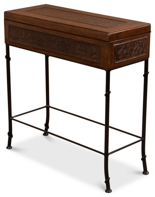 Botanical Leather Box On Stand - Traditional - Plant Stands And ...